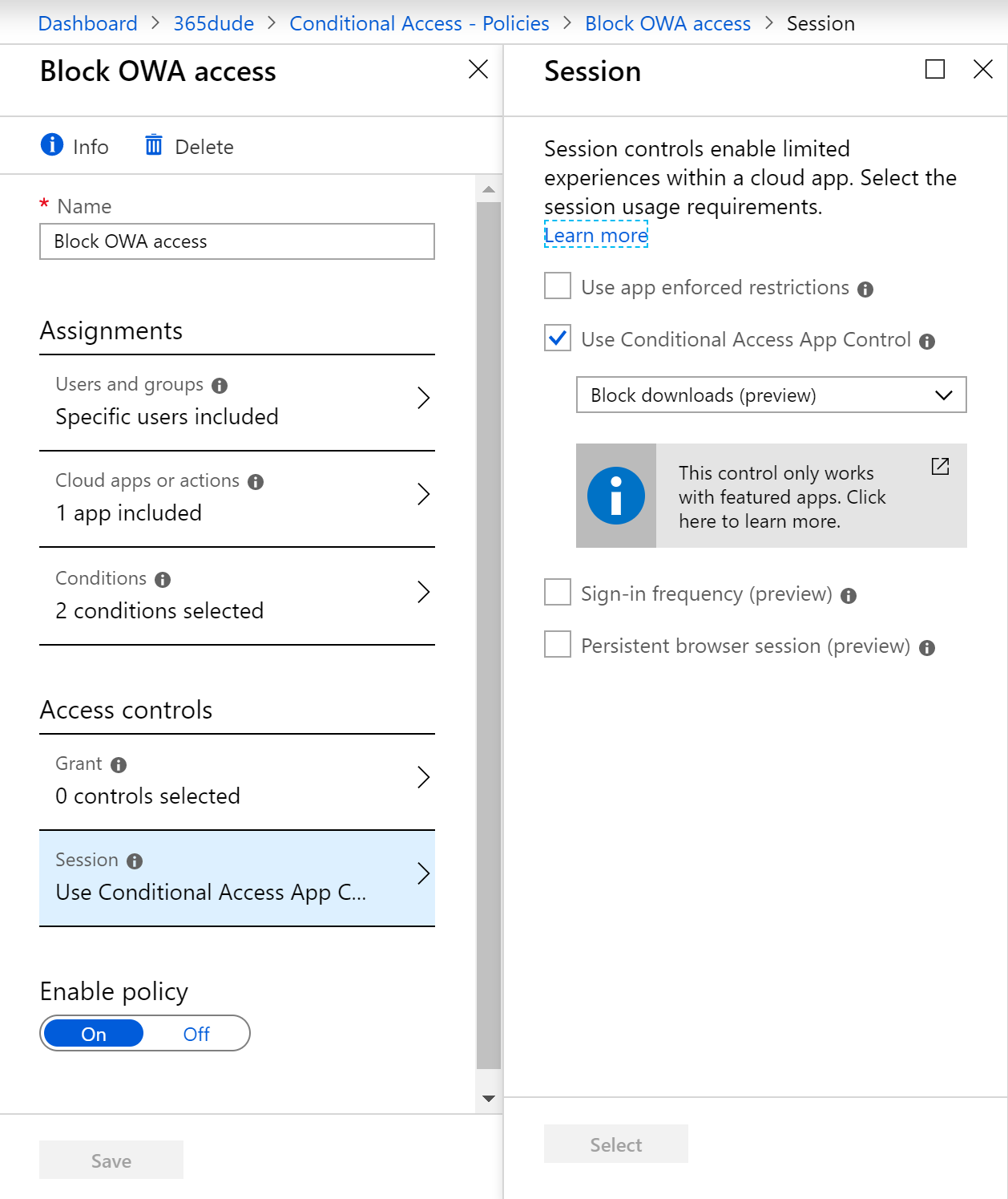 Block webmail access using conditional access – 365Dude